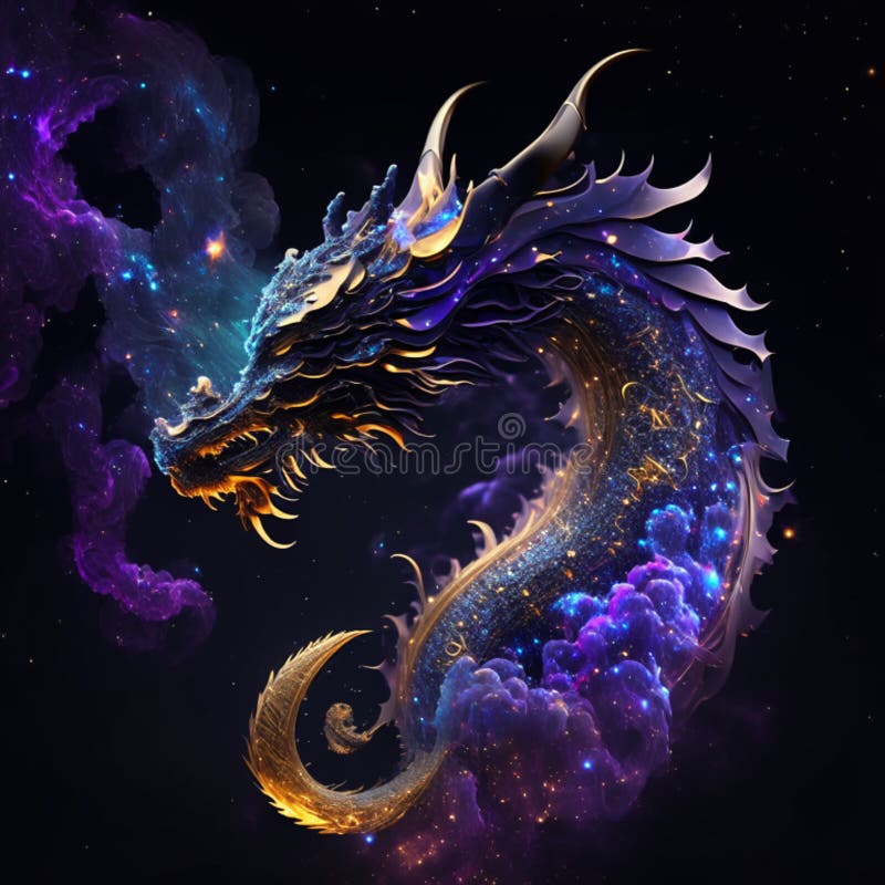 Dragon in Cosmic Space with Fire and Stars. Zodiac Sign Stock ...