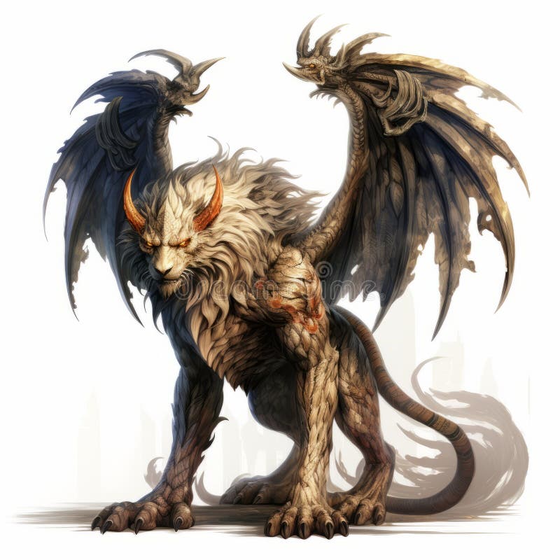 Realistic 2d Chimera with Wings and Horns on Isolated Background Stock ...