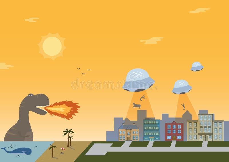 Dragon Destroying City. Vector Illustration Decorative Design Stock ...