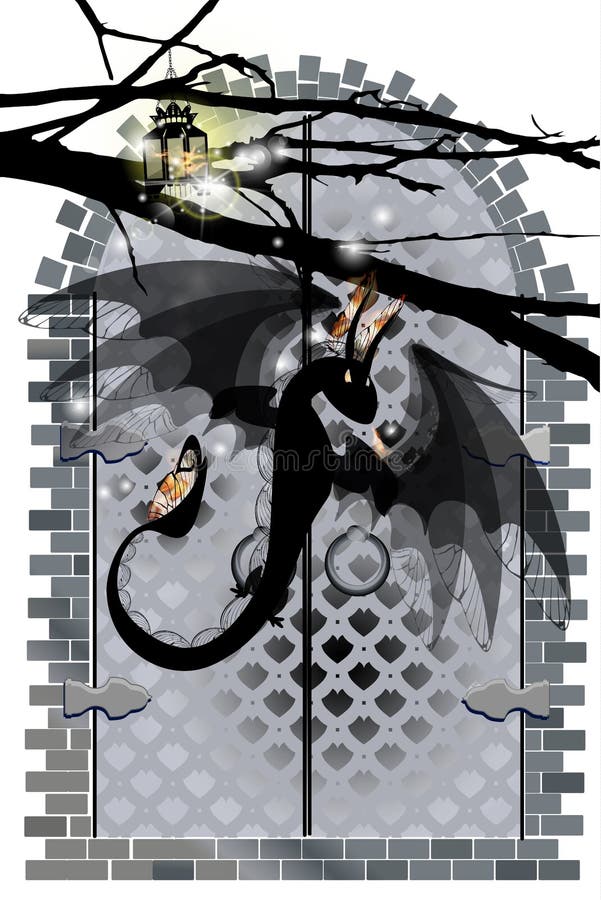 Dragon and Door. Black Fire Dragon Stock Illustration - Illustration of ...