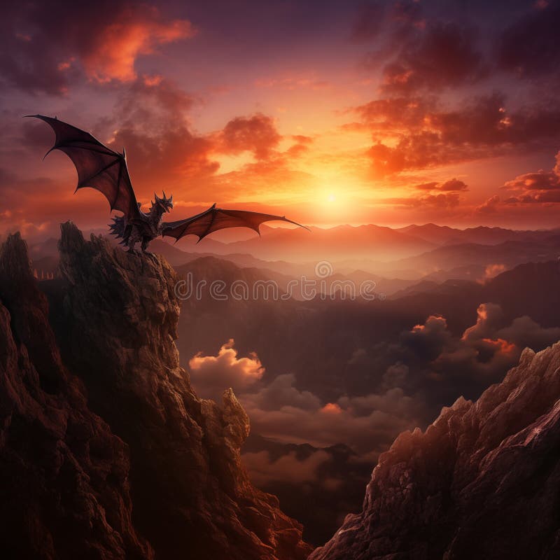 Dragon Dramatic Sunset in Clouds Stock Image - Image of sunlight, cloud ...