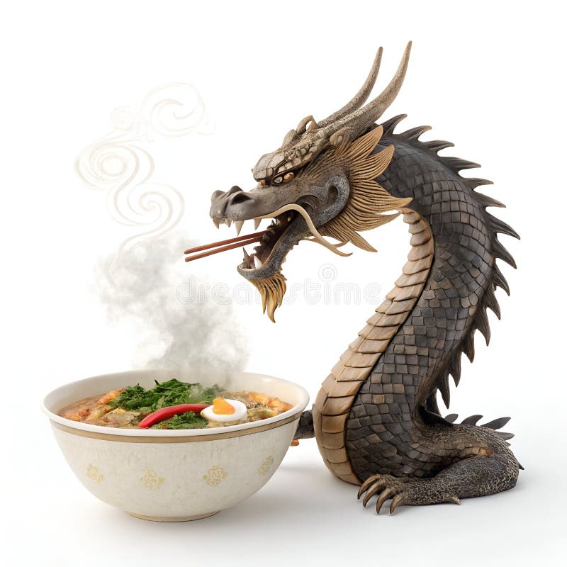 Dragon Eating Ramen 3D Character Stock Illustration - Illustration of ...