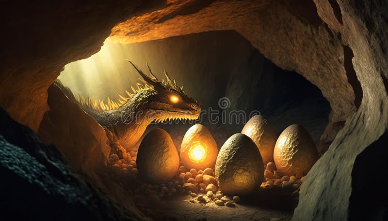 Dragon Egg with Dragon in Cave Stock Illustration - Illustration of quail, formation: 309201971