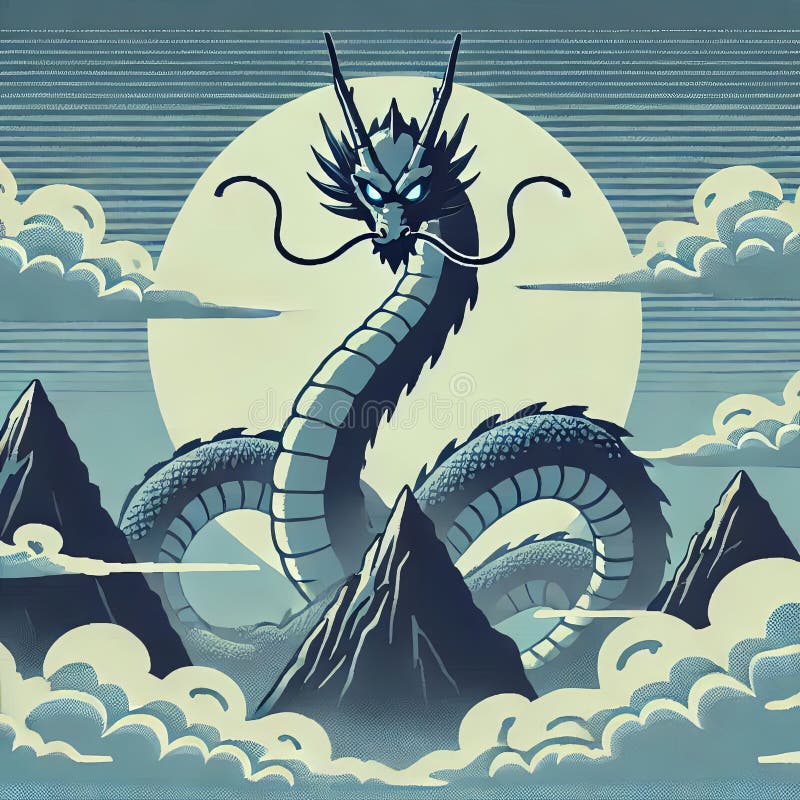 Dragon Emerging from Rolling Clouds Stock Illustration - Illustration ...