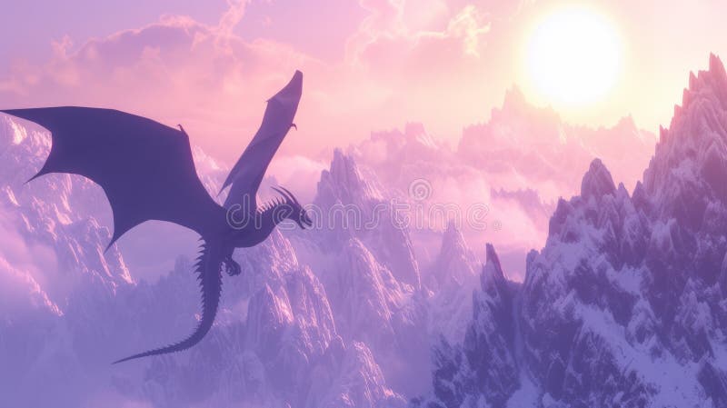 Dragon with Ethereal Wings Soaring Above a Crystalline Mountain Range ...