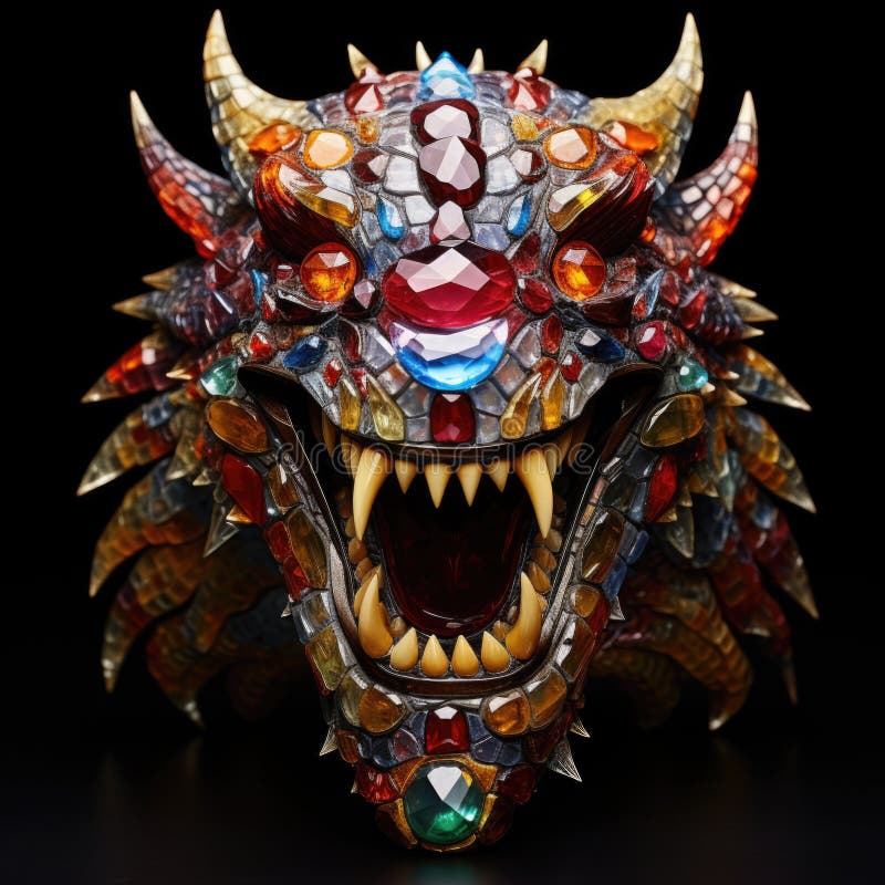 A Dragon Face Made of Beautiful Gemstones Stock Illustration ...