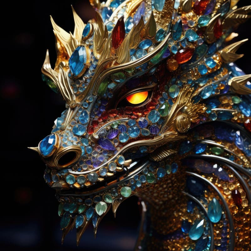 A Dragon Face Made of Beautiful Gemstones Stock Illustration ...