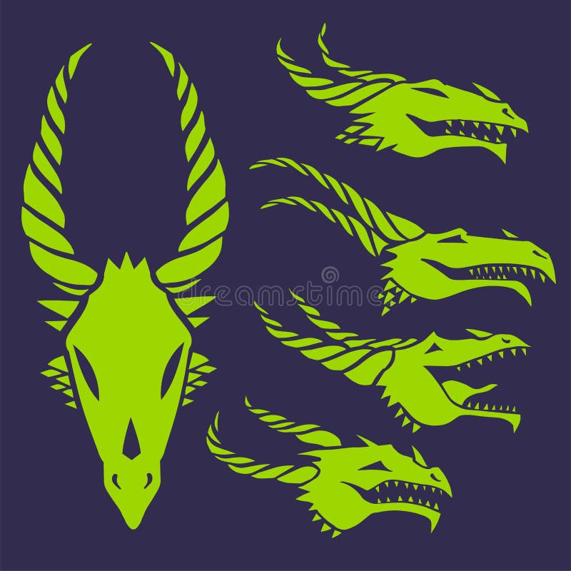 Dragon Face Skull Set Silhouette Stock Illustration - Illustration of ...