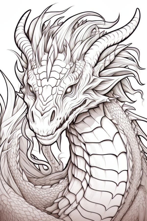 Dragon Fantasy Coloring White Book, Empty, without Any Colors Stock ...