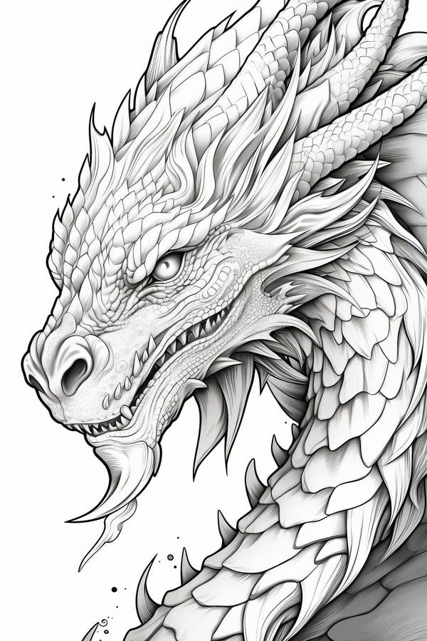 Dragon Fantasy Coloring White Book, Empty, without Any Colors Stock ...