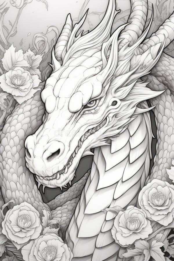 Dragon Fantasy Coloring White Book, Empty, without Any Colors Stock ...