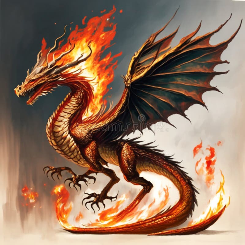 Flaming Dragon in the Night Sky. 3D Illustration Stock Illustration ...