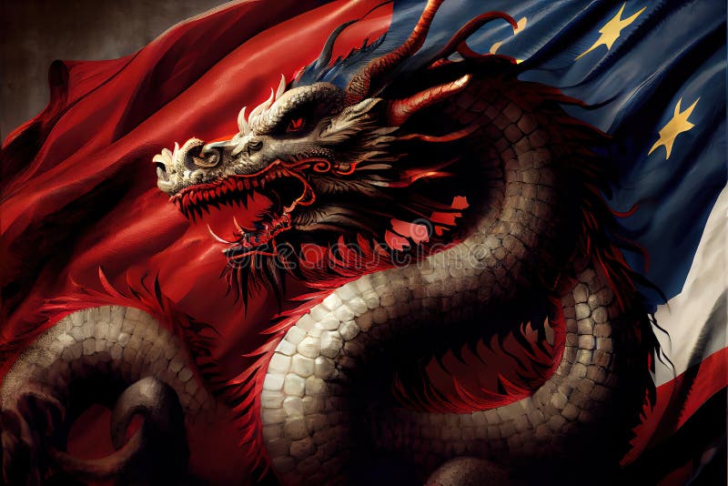 A Dragon with a Flag in the Background is Depicted in this Painting of ...