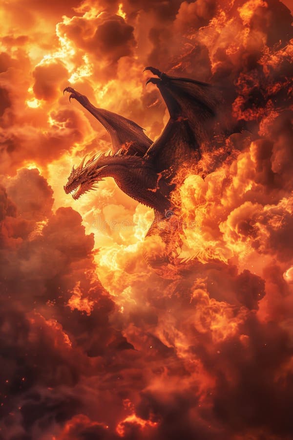 Dragon in Flight Over Clouds Stock Image - Image of creature, flight ...