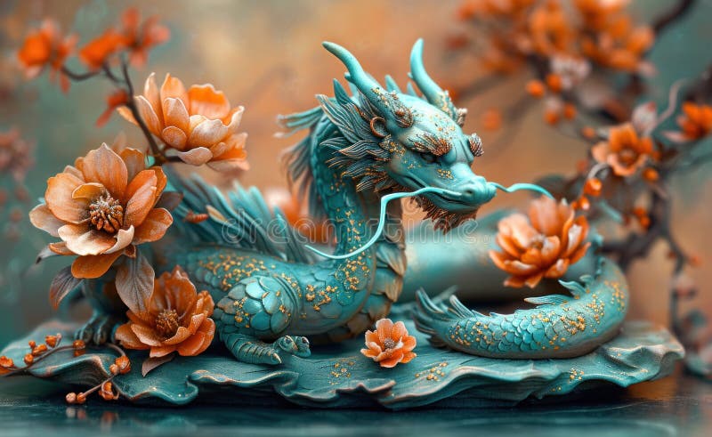 A Dragon with Flowers on a Table Stock Image - Image of religious ...