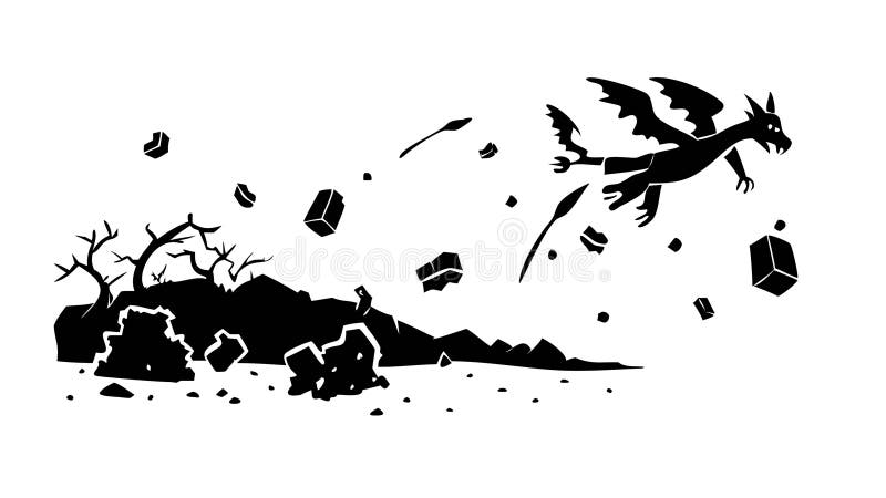 Dragon Flying Over a Destroyed Landscape, Post-Apocalyptic, Vector ...