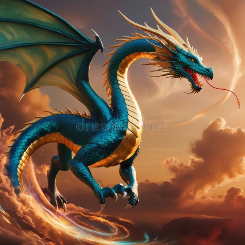 Dragon flying in the sky stock illustration. Illustration of nature ...