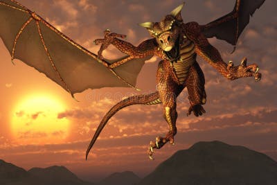Dragon Flying at Sunset stock illustration. Illustration of danger ...
