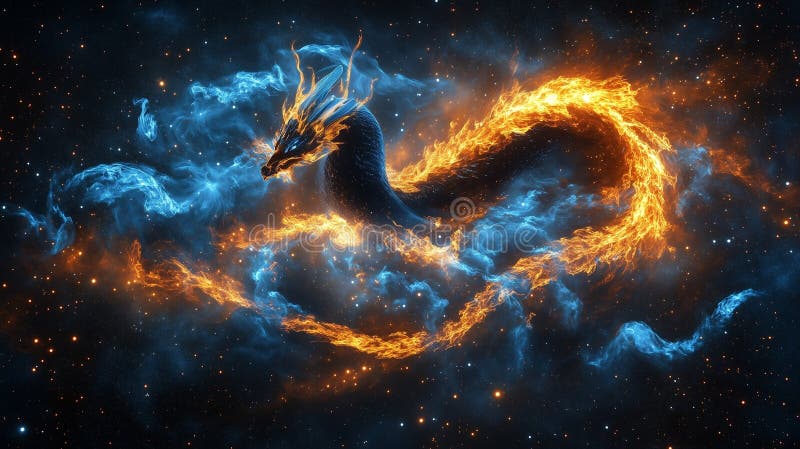 Celestial Dragon Made of Fire and Smoke Spiraling through a Cosmic ...