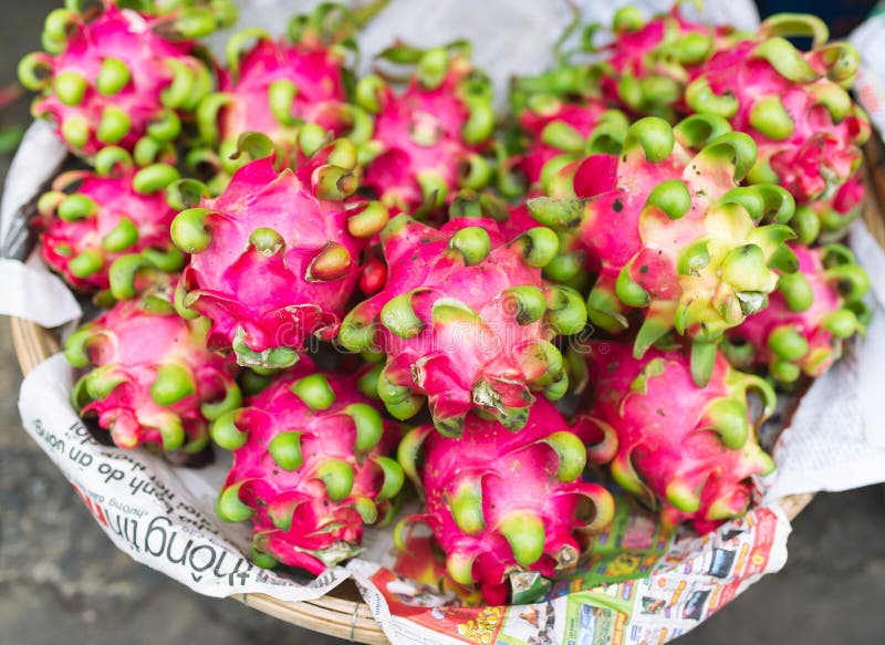 Dragon Fruit on Market Stand. Stock Photo - Image of taste, pitahaya ...