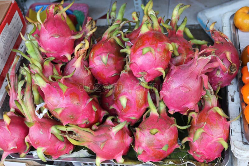 Dragon Fruit on Market Stand, Vietnam Stock Photo - Image of ...