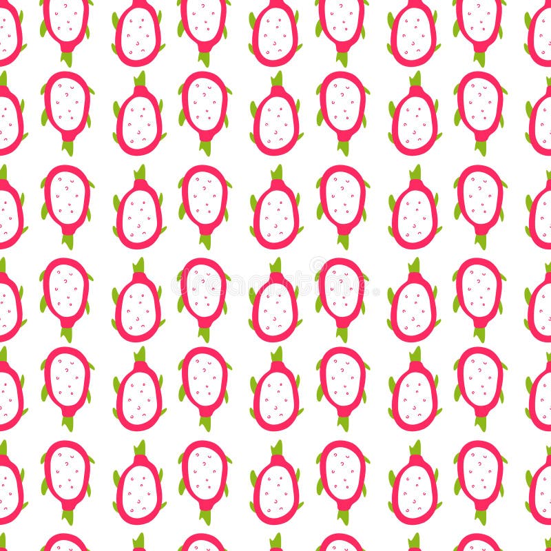 Dragon Fruit Pattern on White Background. Pitahaya Slice in Flat Style ...