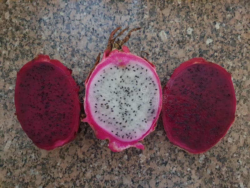 Dragon Fruit or Pitaya, Red and White Cut in Half. Stock Photo - Image ...