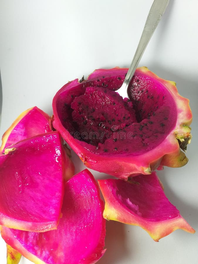 Dragon Fruit Rind. a Spoonful of Dragon Fruit Stock Photo - Image of ...
