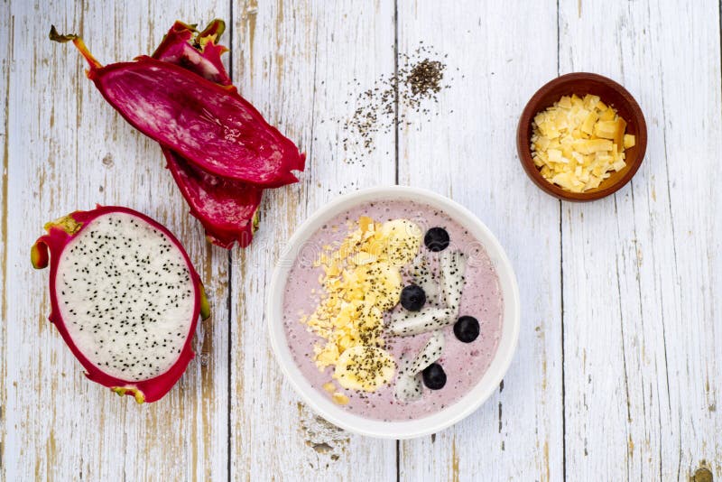 Dragon Fruit Smoothie Power Bowl Stock Image - Image of woodentable ...