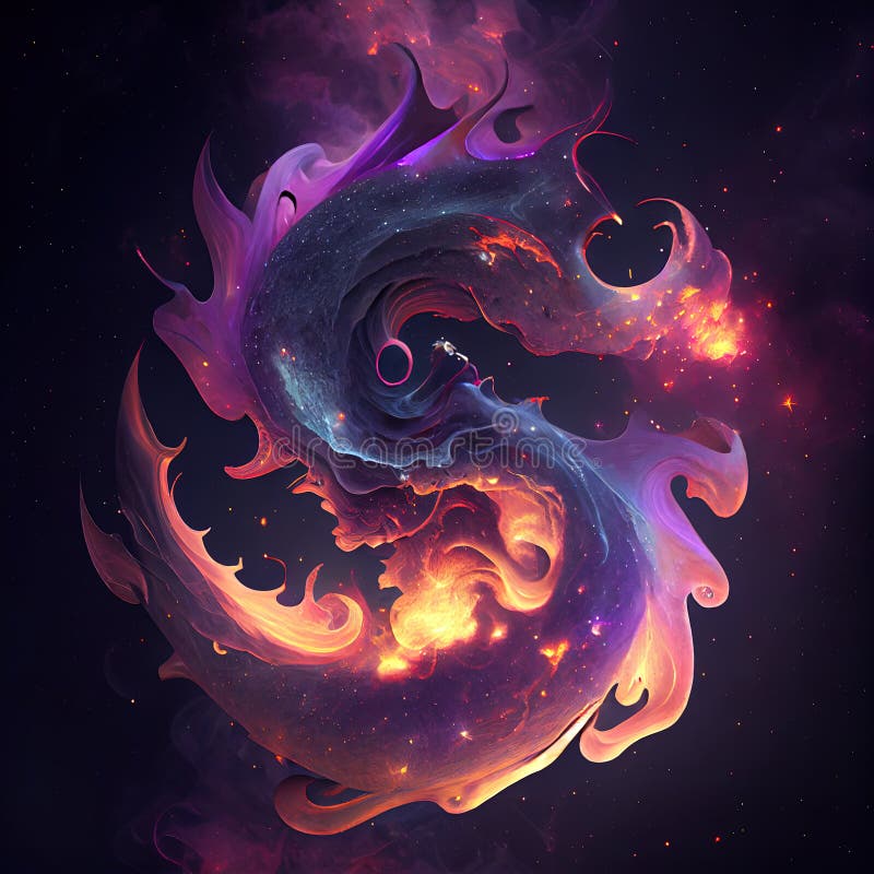 Dragon from Galaxies Spirals Space Nebula Stars Smoke. AI Render Stock ...