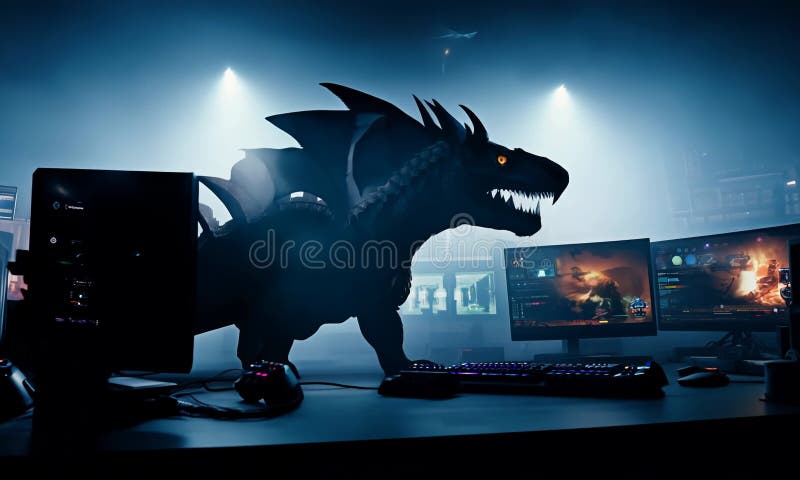 Dragon Gaming at Desk Intently Using Computer Stock Footage - Video of ...