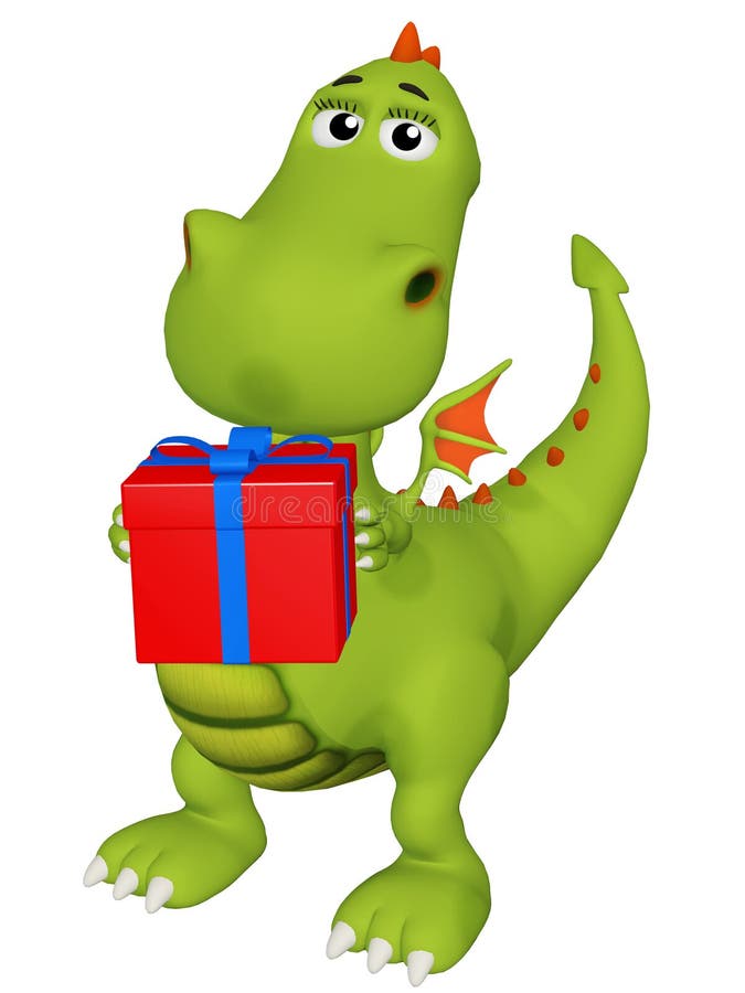 Dragon with a gift stock illustration. Illustration of colorful - 45339376