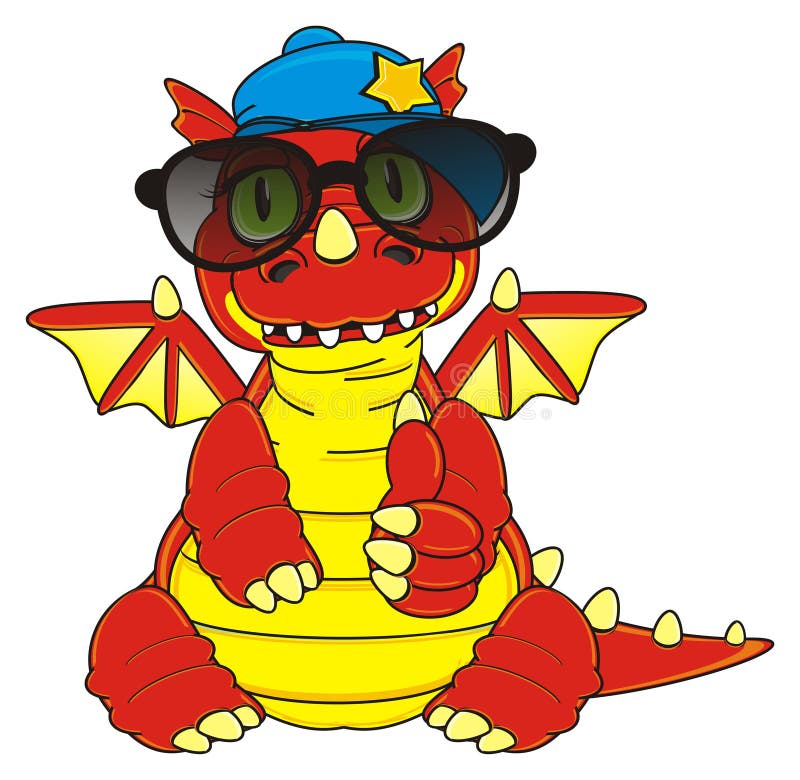 Dragon in glasses and cap stock illustration. Illustration of stand ...