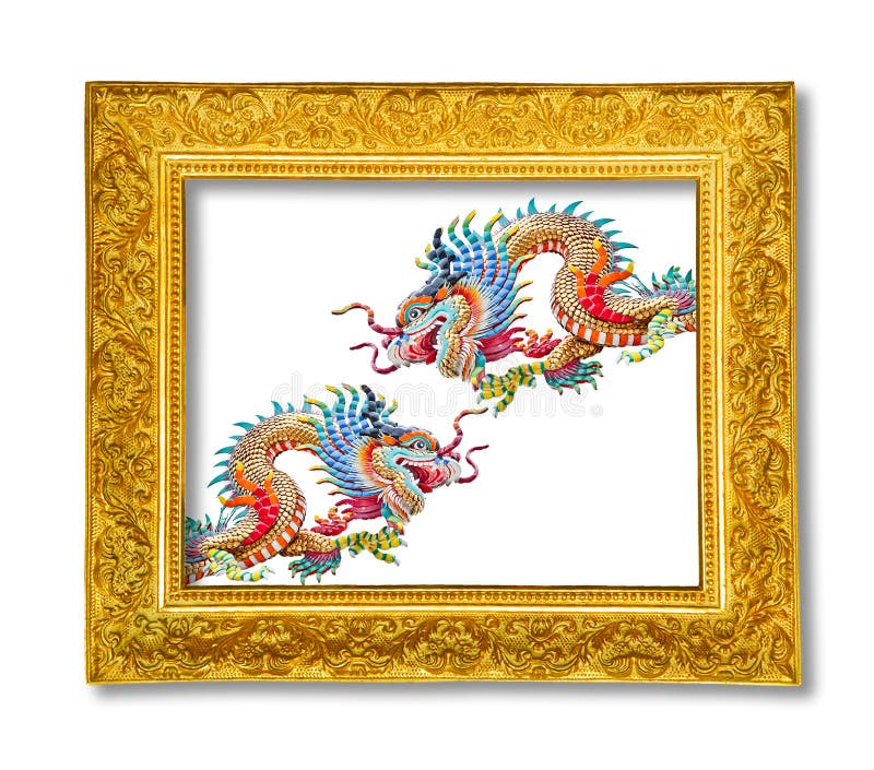 Dragon in the golden frame stock photo. Image of message - 84635692