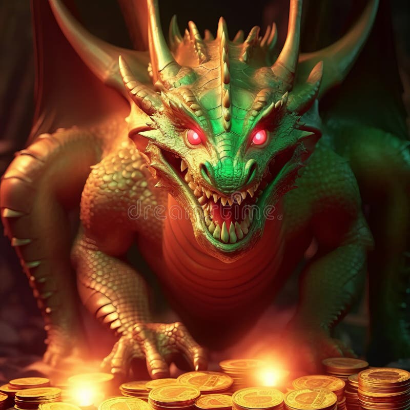 Dragon is Guarding a Treasure of Gold Coins. Stock Illustration ...