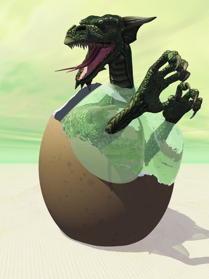 Dragon hatching from egg stock illustration. Illustration of emerge ...