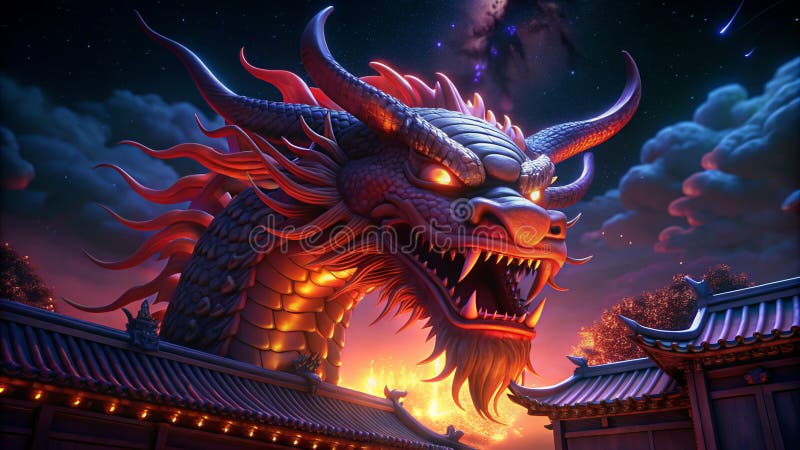 Dragon on the Background of a Starry Sky. Vector Illustration Stock ...