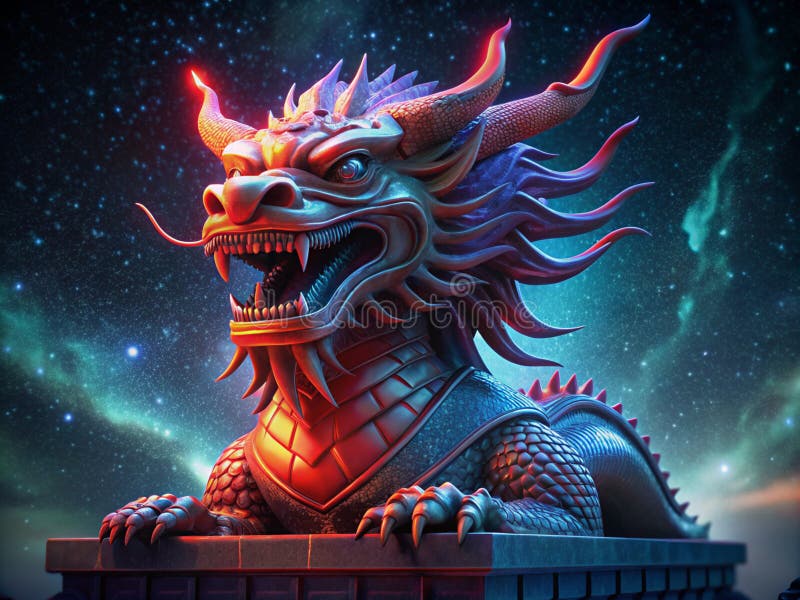 Dragon on the Background of a Starry Sky. Vector Illustration Stock ...