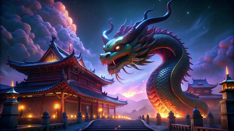 Dragon on the Background of a Starry Sky. Vector Illustration Stock ...