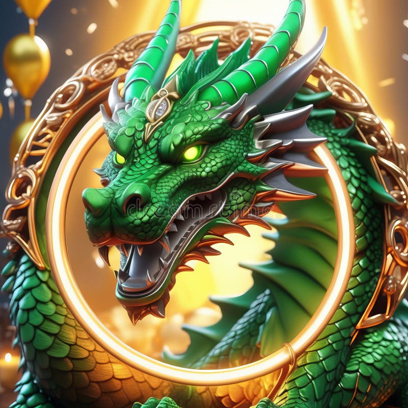 Dragon Head with Golden Circle. 3d Illustration. 3D Rendering Stock ...