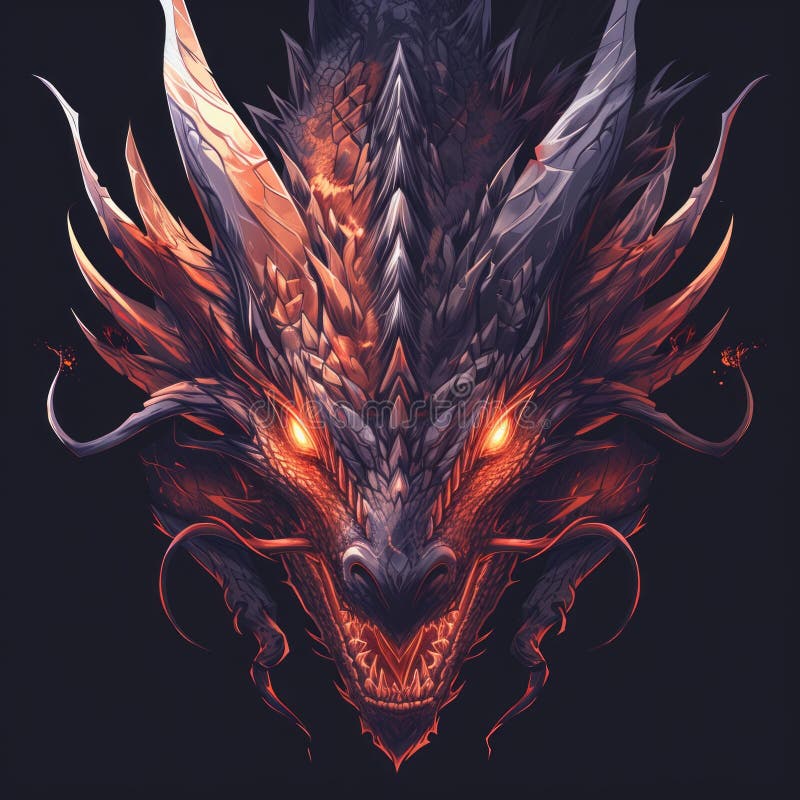 A Dragon Head with Red Eyes Stock Illustration - Illustration of black ...