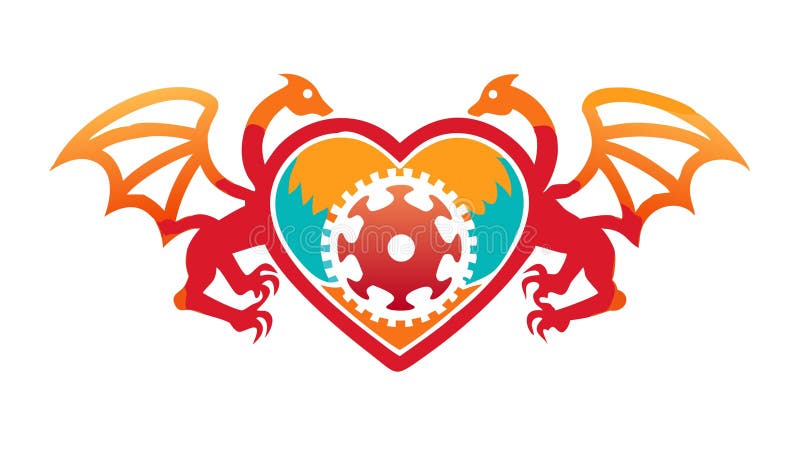 Dragon Heart with Gears, Mythical Power and Strength, Vector Design ...