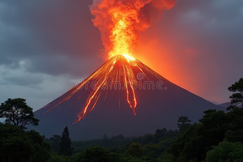 Dragon-Inspired Explosive Volcanic Landscape Illustration Stock ...