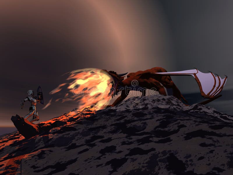 Dragon and knight combat stock illustration. Illustration of shield ...