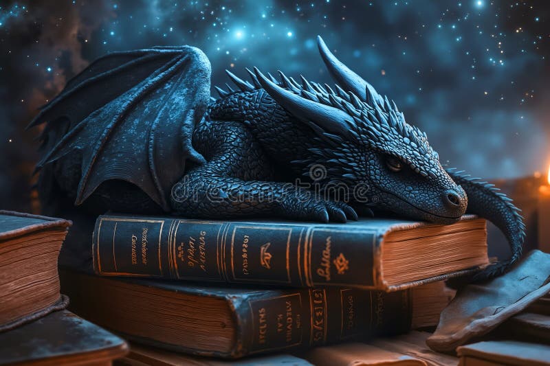 A Dragon Laying on Top of a Pile of Books Stock Illustration ...