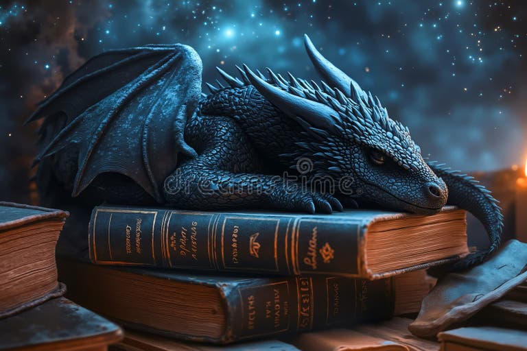 A Dragon Laying on Top of a Pile of Books Stock Illustration ...