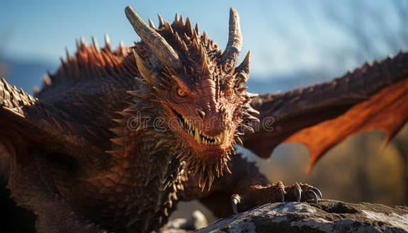 Dragon Like Lizard with Sharp Teeth and Spiked Blue Scales Generated by ...