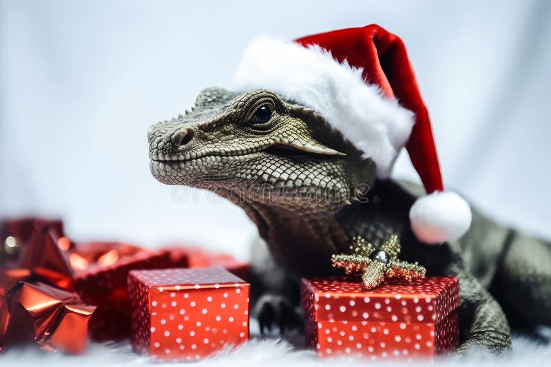 Dragon Lizard in Santa Claus Hat Stock Illustration - Illustration of ...