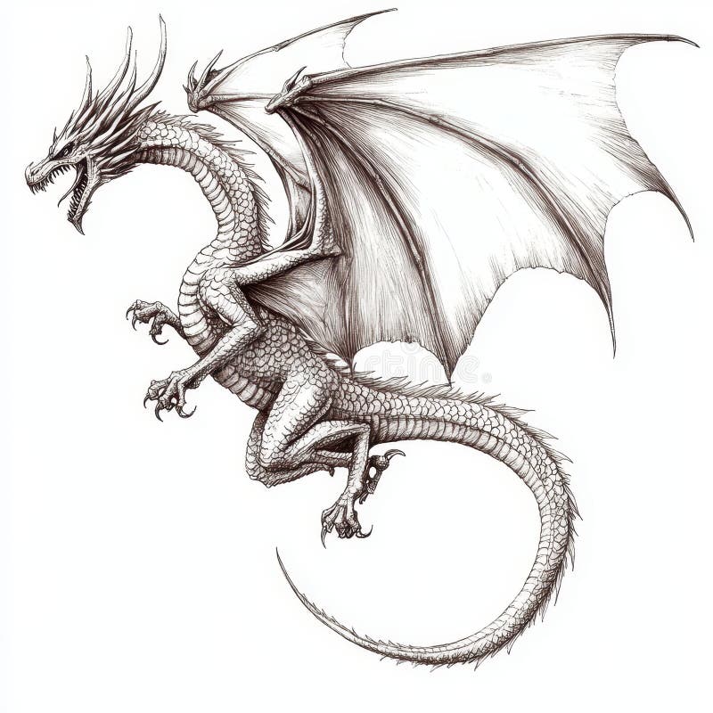 A Dragon with a Long Tail and a Tail Stock Illustration - Illustration ...