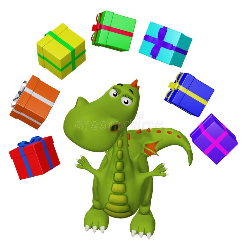 Dragon with a gift stock illustration. Illustration of colorful - 45339376